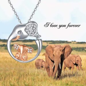 AOBOCO Elephant Jewelry Gifts for Women Sterling Silver Elephant Family Necklace for Mom Daughter Wife Grandma