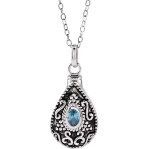 the men's jewelry store (unisex jewelry) antiqued sterling silver december cz birthstone teardrop ash holder cremation urn ash holder necklace 18 inches