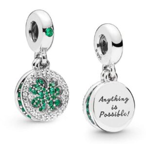 MiniJewelry Green CZ Lucky Clover Dangle Charm fits Pandora Moments Bracelets for Women Sterling Silver