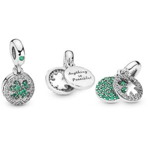 MiniJewelry Green CZ Lucky Clover Dangle Charm fits Pandora Moments Bracelets for Women Sterling Silver