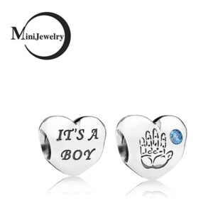 MiniJewelry Baby Boy Love Heart Charm fits Pandora Moments Bracelets Birthday Christmas Mom Mother Mum Son Blue CZ