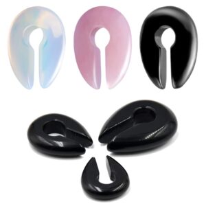 chuanci pair keyhole pink black opal stone ear weight hanger ear expander piercing plug (pair black 10mm)