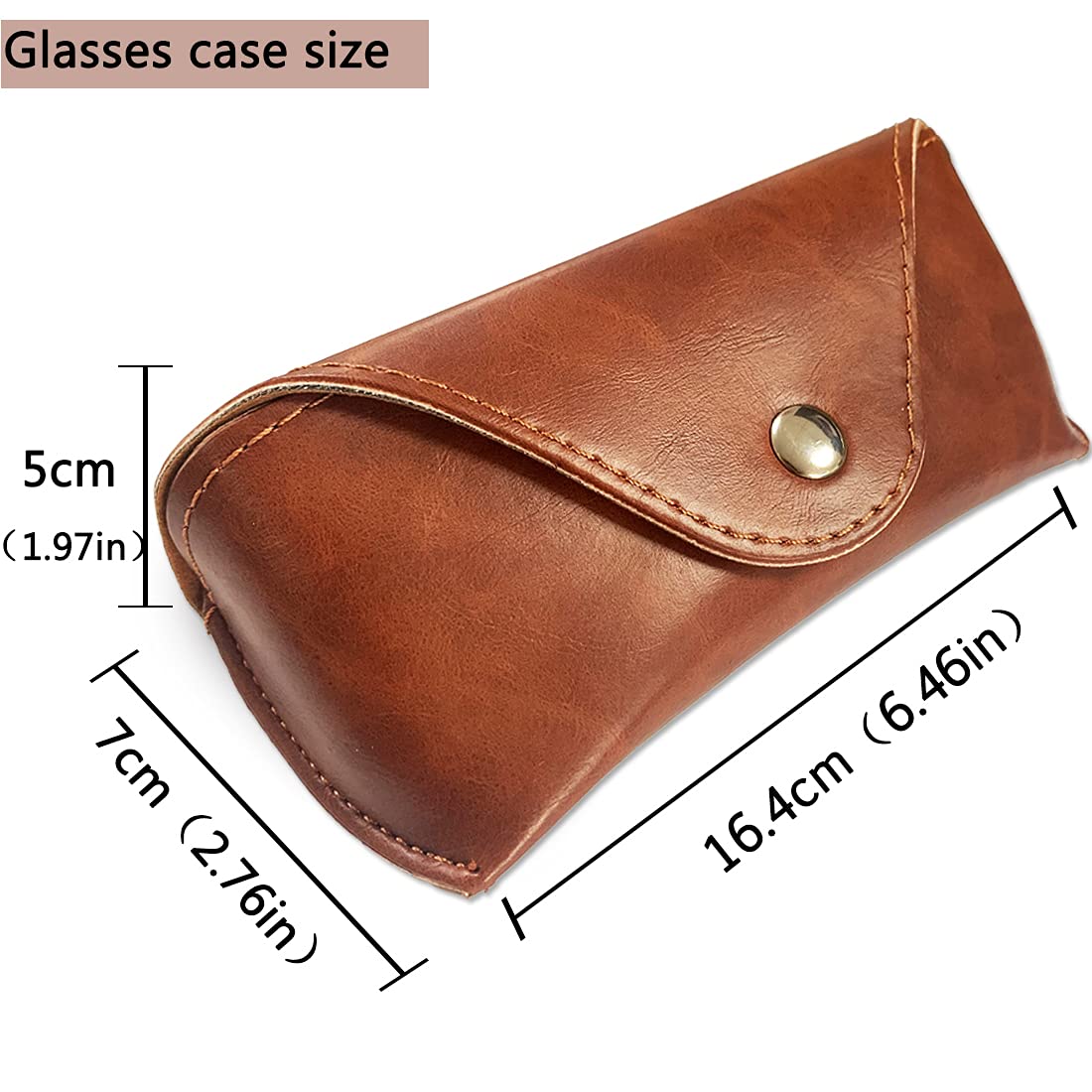 LogHog Portable Leather Glasses Case,Mother's Day Gifts Durable Soft Sunglasses Pouch Slim Case for Women Men Horizontal Eyeglass Case （Button - Brown）