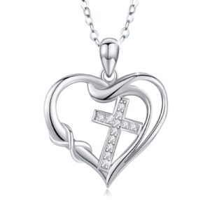 cuoka miracle cross necklace for women 925 sterling silver heart infinity pendant faith pendant necklace heart cross necklaces jewelry gift mother girlfriend heart necklace