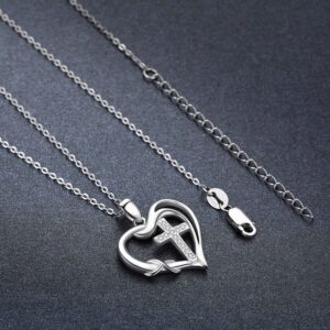 CUOKA MIRACLE Cross Necklace for Women 925 Sterling Silver Heart Infinity Pendant Faith Pendant Necklace Heart Cross Necklaces Jewelry Gift Mother Girlfriend Heart Necklace