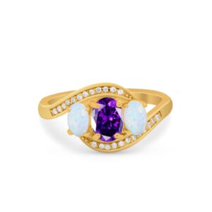 blue apple co. amethyst cz yellow tone size-6 art deco three stone ring oval cz twisted bypass ring 3-stone swirl wedding engagement rings for women 925 sterling silver gifts for her