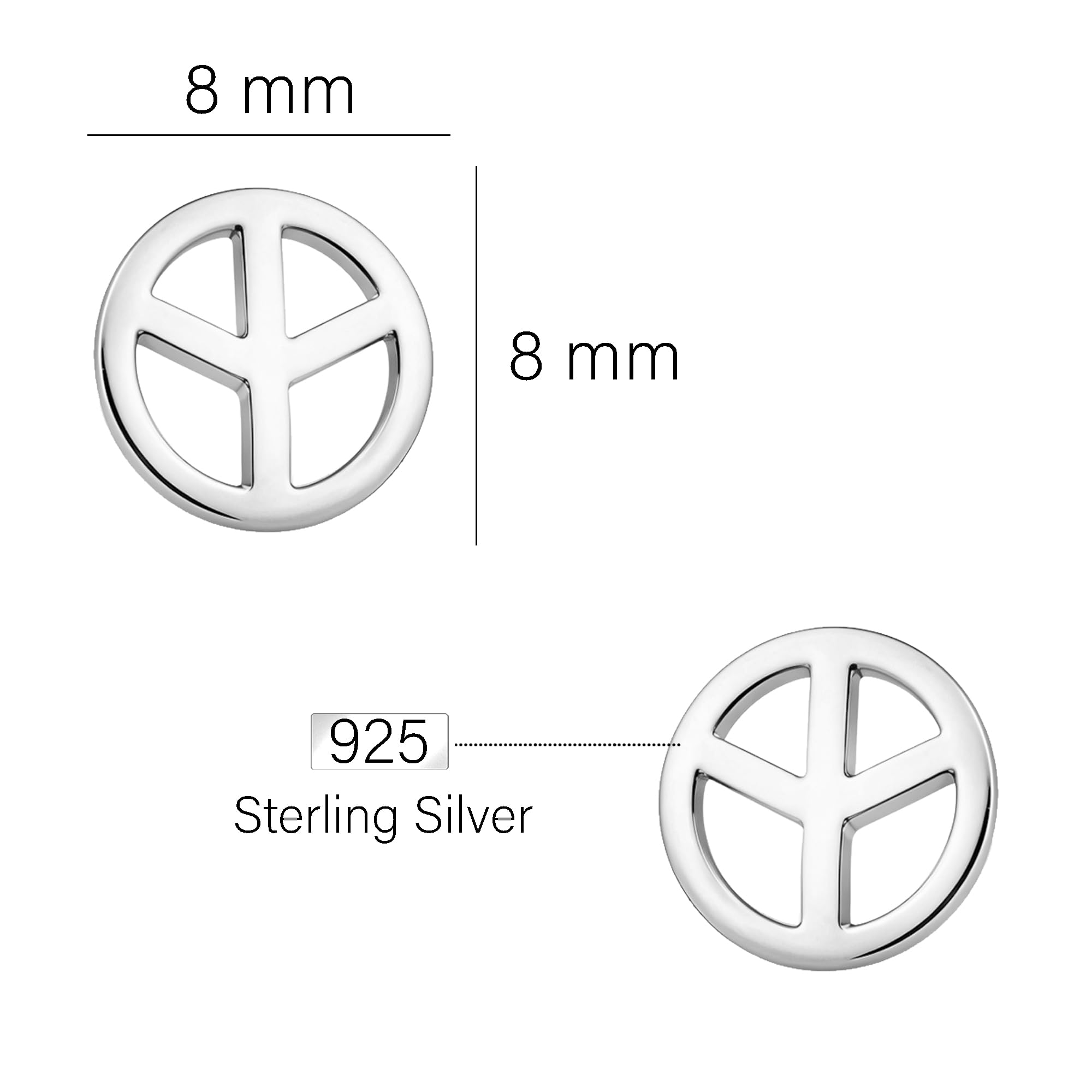 SOFIA MILANI - Solid 925 Sterling Silver Earrings for Women - Peace Hippie Stud Earrings - 20756