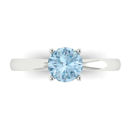 Clara Pucci 1.0 ct Round Cut Solitaire Natural Sky Blue Topaz gemstone Bridal Designer Anniversary Engagement Ring in 14k White Gold