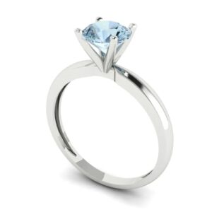 Clara Pucci 1.0 ct Round Cut Solitaire Natural Sky Blue Topaz gemstone Bridal Designer Anniversary Engagement Ring in 14k White Gold