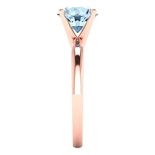 Clara Pucci 1.50 ct Round Cut Solitaire Natural Sky Blue Topaz gemstone Bridal Designer Anniversary Engagement Ring in 14k Rose Gold