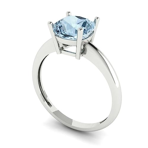 Clara Pucci 2.0 ct Cushion Cut Solitaire Natural Sky Blue Topaz gemstone Bridal Designer Anniversary Engagement Ring Real 14k White Gold