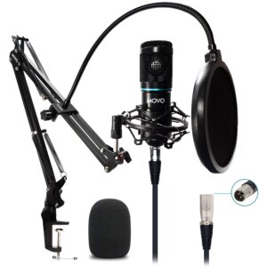 movo podpak podcast equipment bundle with xlr condenser microphone, articulating scissor arm, and pop filter - xlr mic for podcasting, streaming, youtube, music, asmr - content creator studio mic