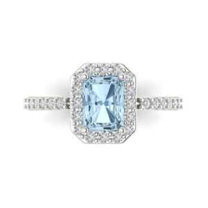 clara pucci 2.04ct emerald cut solitaire with accent halo natural sky blue topaz gemstone designer modern statement ring 14k white gold