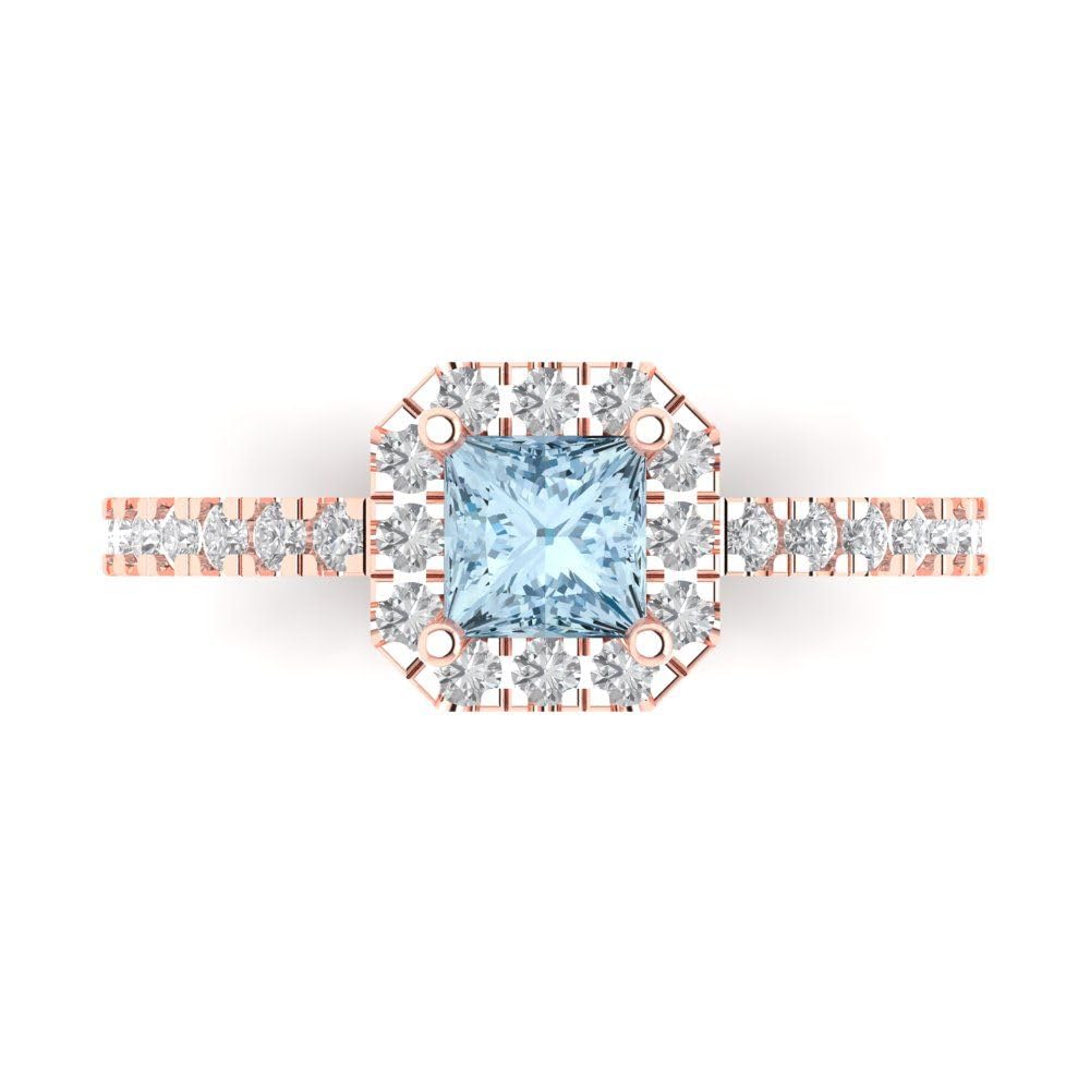 Clara Pucci 1.34ct Princess Cut Solitaire Natural Sky Blue Topaz Designer Wedding Bridal art deco Anniversary Ring 14k Rose Gold 7