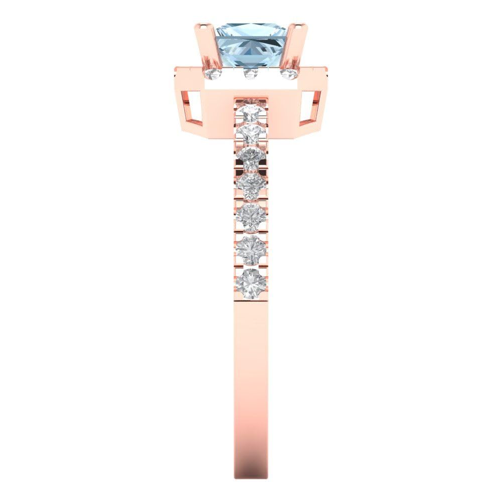 Clara Pucci 1.34ct Princess Cut Solitaire Natural Sky Blue Topaz Designer Wedding Bridal art deco Anniversary Ring 14k Rose Gold 7