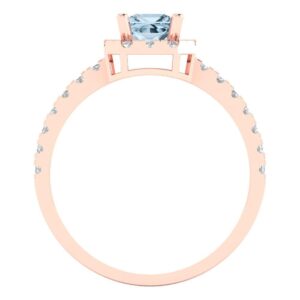 Clara Pucci 1.34ct Princess Cut Solitaire Natural Sky Blue Topaz Designer Wedding Bridal art deco Anniversary Ring 14k Rose Gold 7