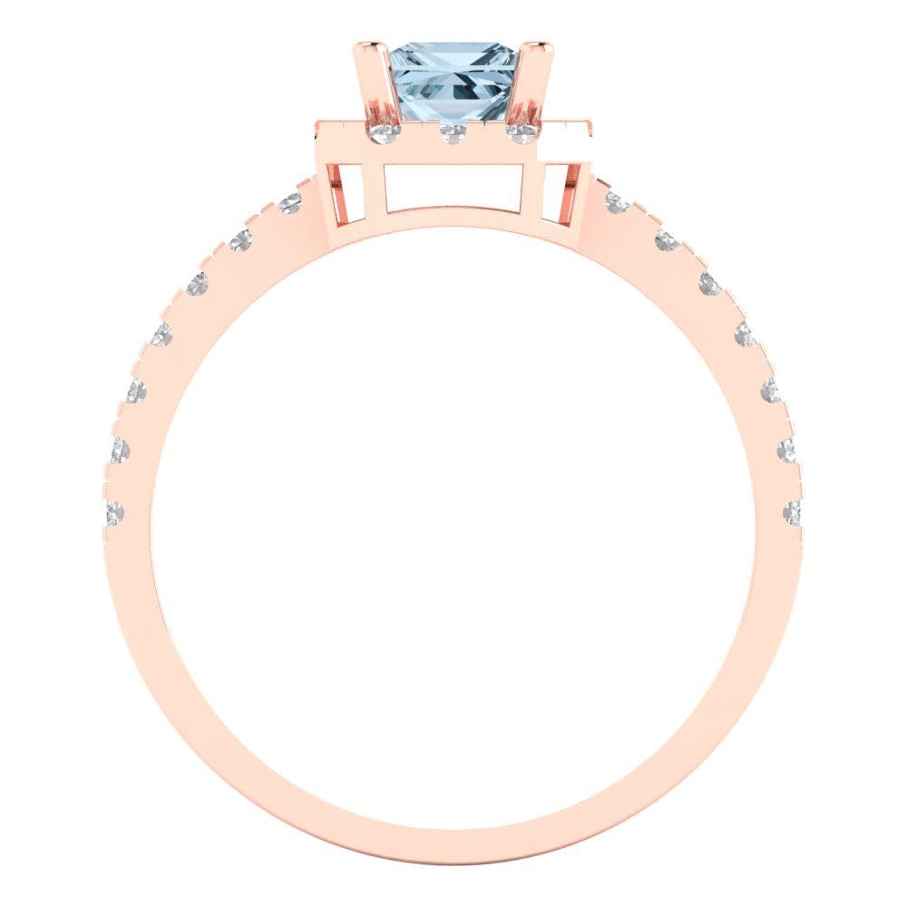 Clara Pucci 1.34ct Princess Cut Solitaire Natural Sky Blue Topaz Designer Wedding Bridal art deco Anniversary Ring 14k Rose Gold 7