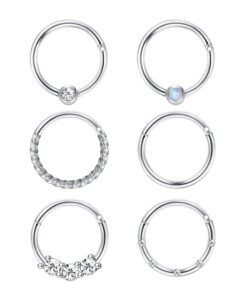 fibo steel cartilage hoop earrings for men women stainless steel cbr hinged clicker nose ring helix septum couch daith lip tragus piercing sleeper earrings jewelry set 18g 10mm