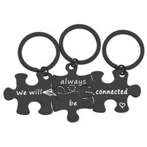 myospark we will always be connected puzzle keychain set of 3 long distance relationship gift for best friends family (3pcs connected keychain black)