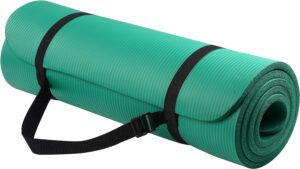 signature fitness 1/2-inch extra thick high density anti-tear exercise yoga mat with carrying strap, green