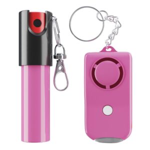 armadillo defense pepper spray and personal alarm key chain bundle (2 pack) for protection and self defense, safeguard for women and men, tear gas and panic button (pink)