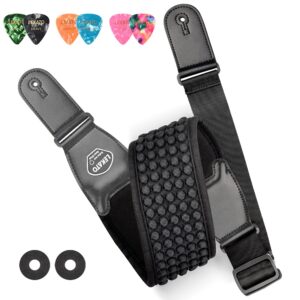 lekato guitar straps for electric guitar bass, 3.5" wide padded guitar strap neoprene pad with 3d sponge filling bass guitar straps adjustable length from 45" to 55" with strap locks, picks