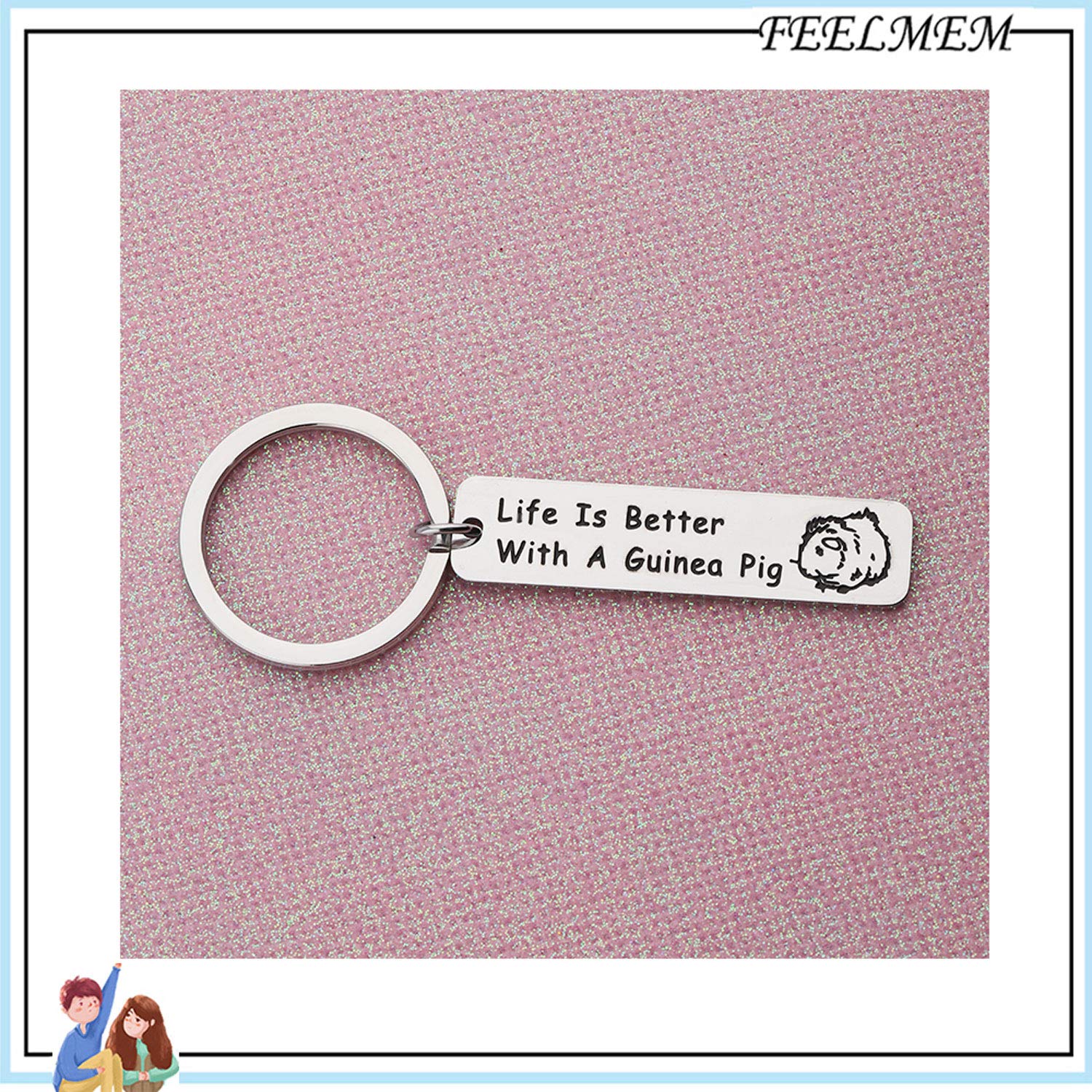 FEELMEM Guinea Pig Jewelry Guinea Pig Lover Gift Life Is Better With A Guinea Pig Keychain Pet Animal Jewelry Crazy Guinea Pig Lady Gift Animal Lover Gift (Guinea Pig keychain)