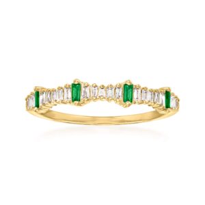 ross-simons 0.14 ct. t.w. diamond and .10 ct. t.w. emerald stackable ring in 14kt yellow gold. size 7