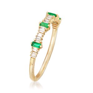 Ross-Simons 0.14 ct. t.w. Diamond and .10 ct. t.w. Emerald Stackable Ring in 14kt Yellow Gold. Size 7