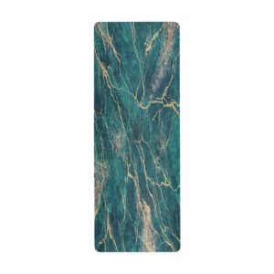 qilmy malachite green marble yoga mat - fashion print thin non slip exercise & fitness mat for all types of yoga, pilates & floor workouts (71" x 26" x 1mm)