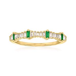 ross-simons 0.14 ct. t.w. diamond and .10 ct. t.w. emerald stackable ring in 14kt yellow gold. size 5