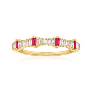 ross-simons 0.14 ct. t.w. diamond and .10 ct. t.w. ruby stackable ring in 14kt yellow gold. size 7