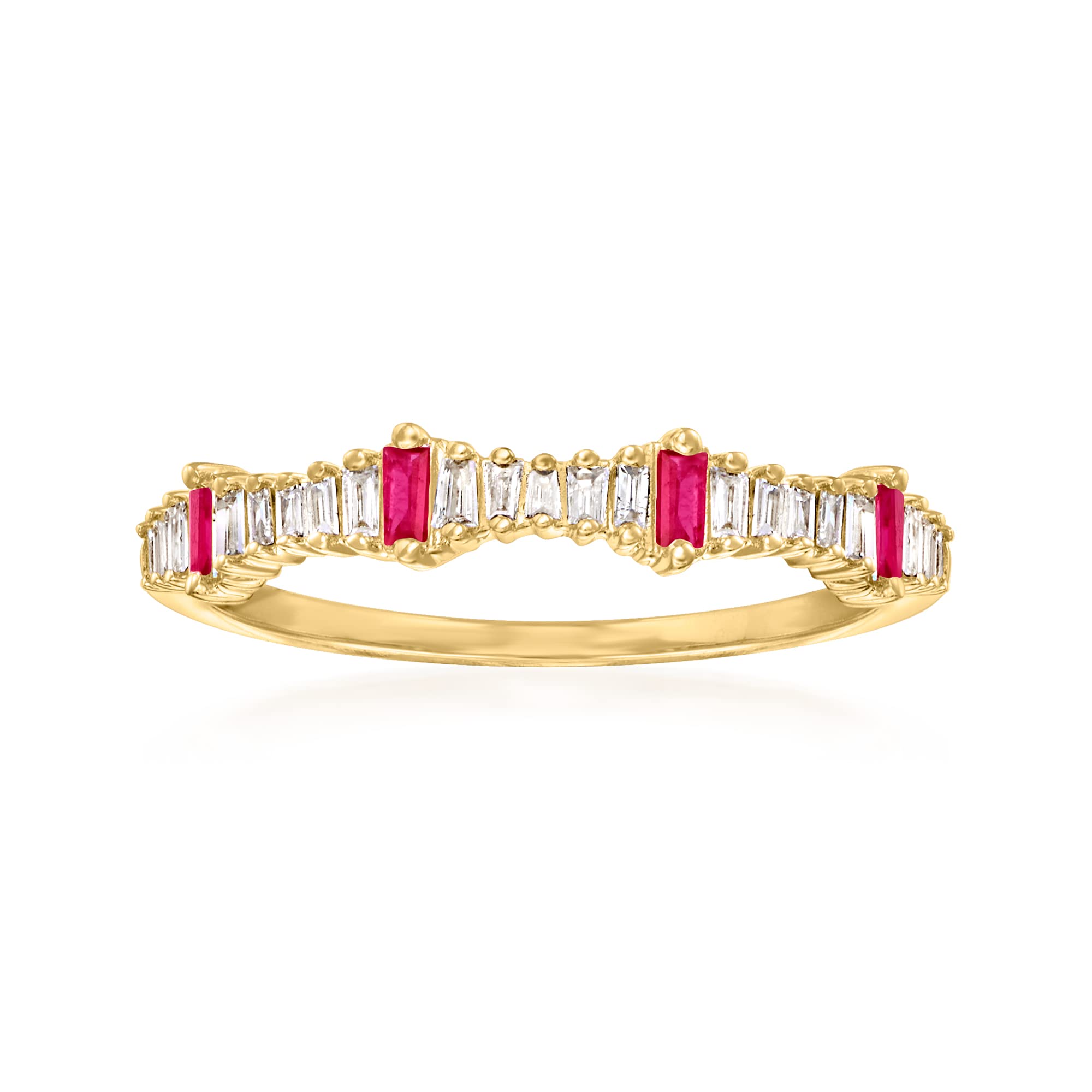 Ross-Simons 0.14 ct. t.w. Diamond and .10 ct. t.w. Ruby Stackable Ring in 14kt Yellow Gold. Size 7