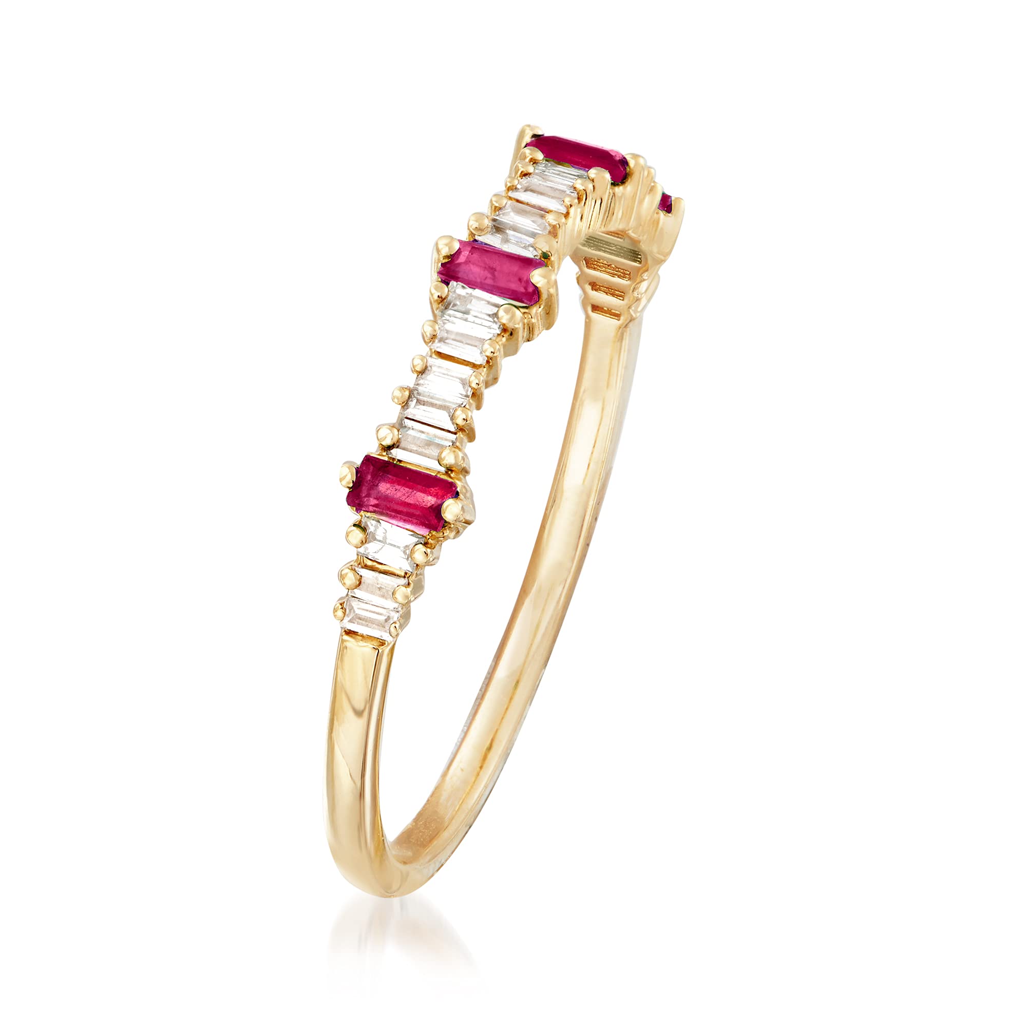 Ross-Simons 0.14 ct. t.w. Diamond and .10 ct. t.w. Ruby Stackable Ring in 14kt Yellow Gold. Size 7