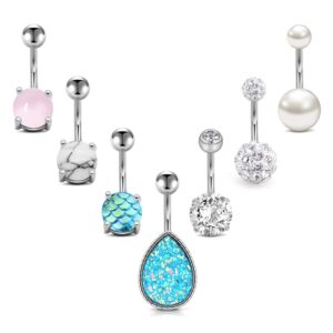 fectas 14g belly button rings surgical steel cz navel ring barbell for women body piercing jewelry silver