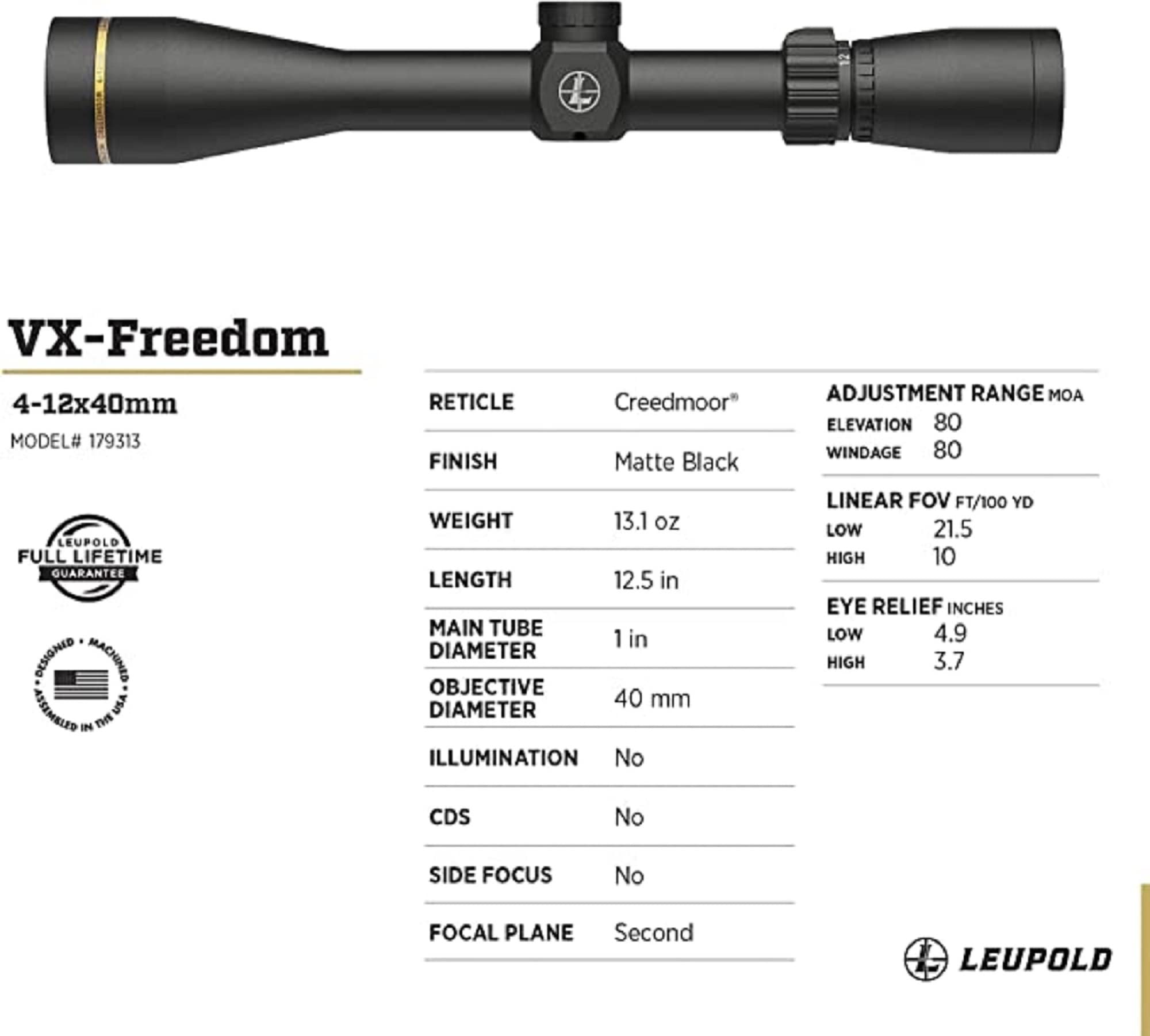 Leupold VX-Freedom 4-12x40 (1 Inch) Creedmoor Reticle Riflescope