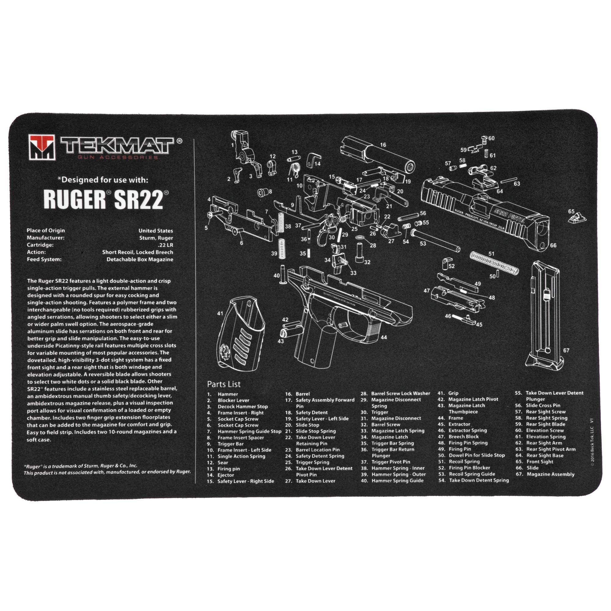 TekMat Ruger SR22 Gun Cleaning Mat,Black