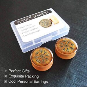 FLYUN Wood Ear Gauges Viking Plugs Women Men Ear Stretcher Expander 8mm-25mm 0 00-1'' Double Flared Saddle Plugs Earrings Piercing Jewelry Norse Vegvisir Aegishjalmur (00G (10mm))