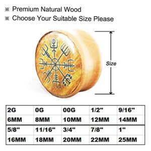 FLYUN Wood Ear Gauges Viking Plugs Women Men Ear Stretcher Expander 8mm-25mm 0 00-1'' Double Flared Saddle Plugs Earrings Piercing Jewelry Norse Vegvisir Aegishjalmur (00G (10mm))