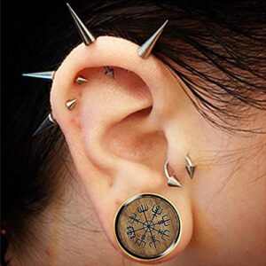 FLYUN Wood Ear Gauges Viking Plugs Women Men Ear Stretcher Expander 8mm-25mm 0 00-1'' Double Flared Saddle Plugs Earrings Piercing Jewelry Norse Vegvisir Aegishjalmur (00G (10mm))