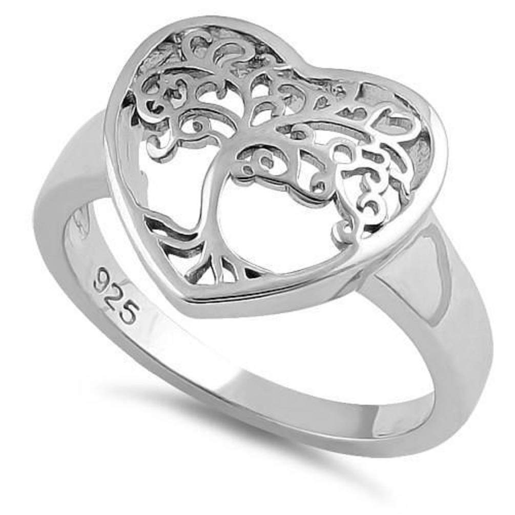 Sterling Silver Tree of Life Heart Symbol of Family love and Connection to Ancestors Ring-(Size 3-12) (4)