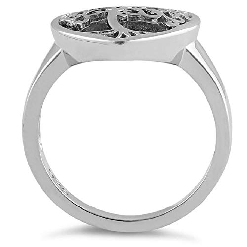 Sterling Silver Tree of Life Heart Symbol of Family love and Connection to Ancestors Ring-(Size 3-12) (4)