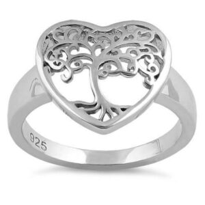 Sterling Silver Tree of Life Heart Symbol of Family love and Connection to Ancestors Ring-(Size 3-12) (4)