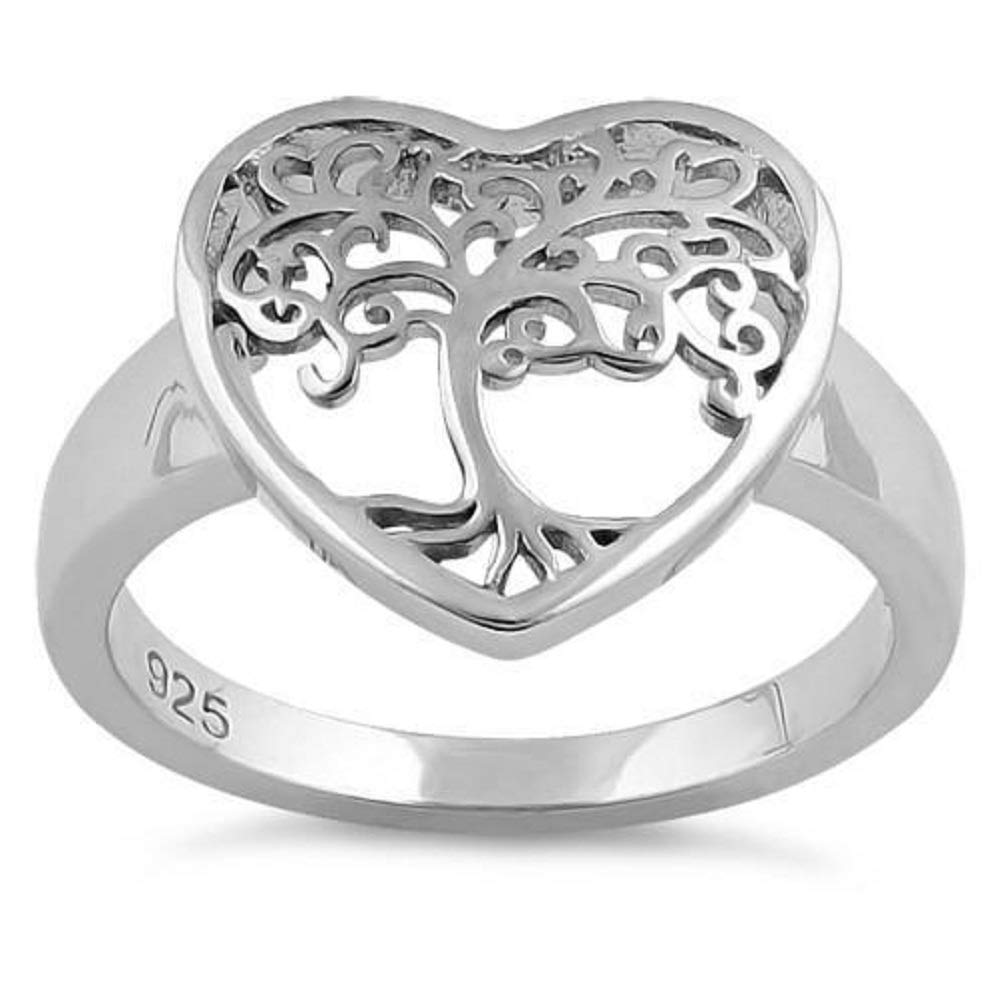 Sterling Silver Tree of Life Heart Symbol of Family love and Connection to Ancestors Ring-(Size 3-12) (4)