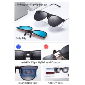 OopsMi Polarized Clip-on Sunglasses TR90 Frame Flip Up Driving Glasses For Prescription Glasses (Black Lens)