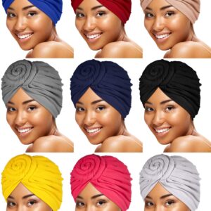 SATINIOR 9 Pieces Women Knotted Turban Hat African Turban Beanie Pre-Tied Bonnet Cap Headwrap Multicolor