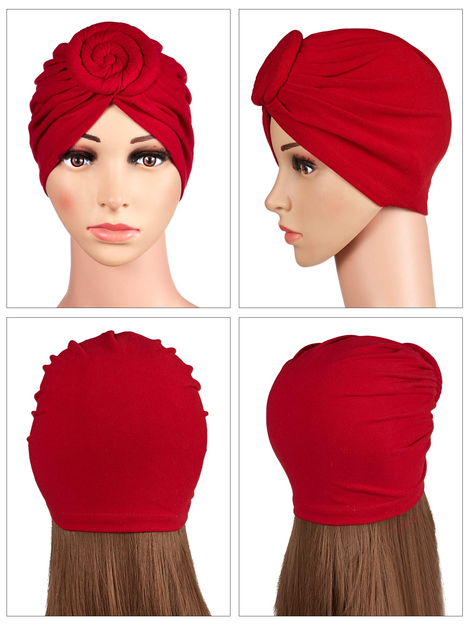 SATINIOR 9 Pieces Women Knotted Turban Hat African Turban Beanie Pre-Tied Bonnet Cap Headwrap Multicolor