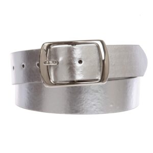 beltiscool women casual pu leather dress belt with square single prong buckle, silver | m (32-34" waist)