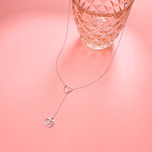 Teacher Appreciation Jewelry from Students, 925 Sterling Silver Teach Heart Apple Y Lariat Drop Long Necklace Inspirational Teacher Jewelry for Women Teachers, 24 inches