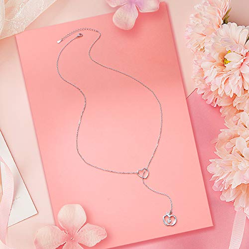 Teacher Appreciation Jewelry from Students, 925 Sterling Silver Teach Heart Apple Y Lariat Drop Long Necklace Inspirational Teacher Jewelry for Women Teachers, 24 inches